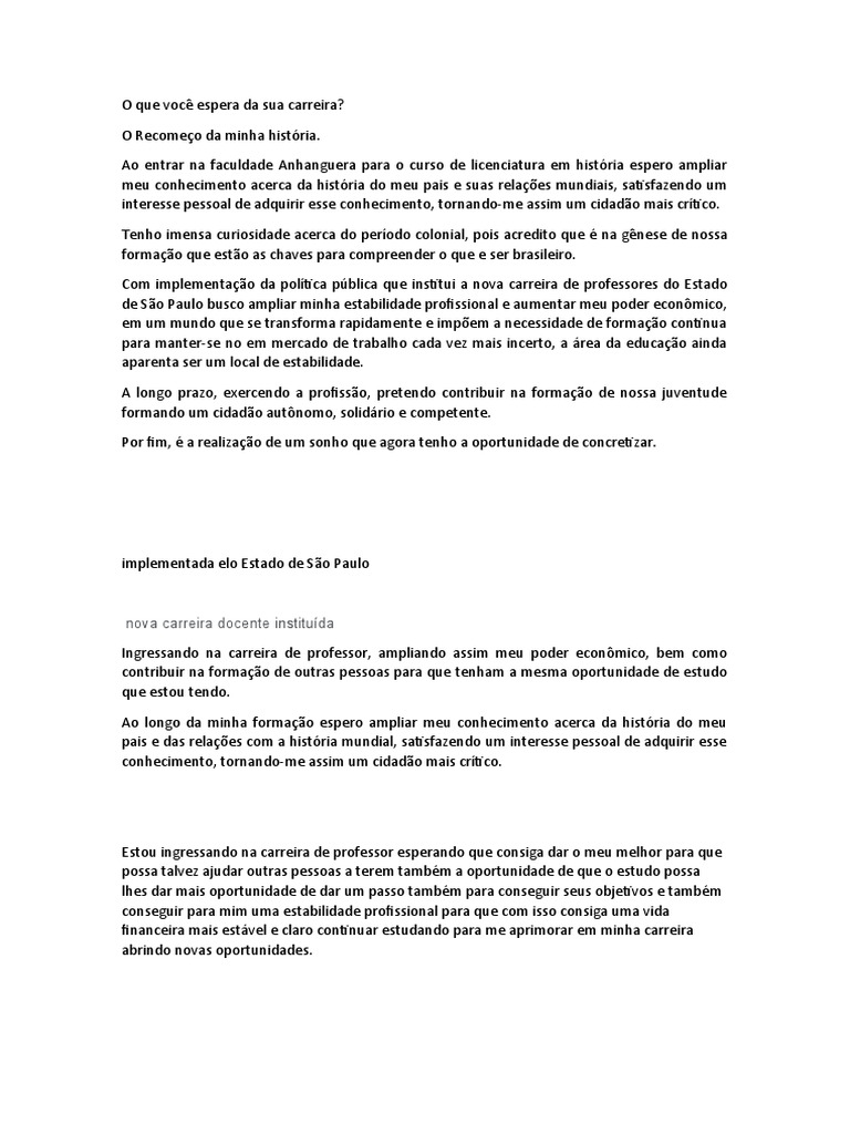 O Que Você Espera Da Sua Carreira | PDF