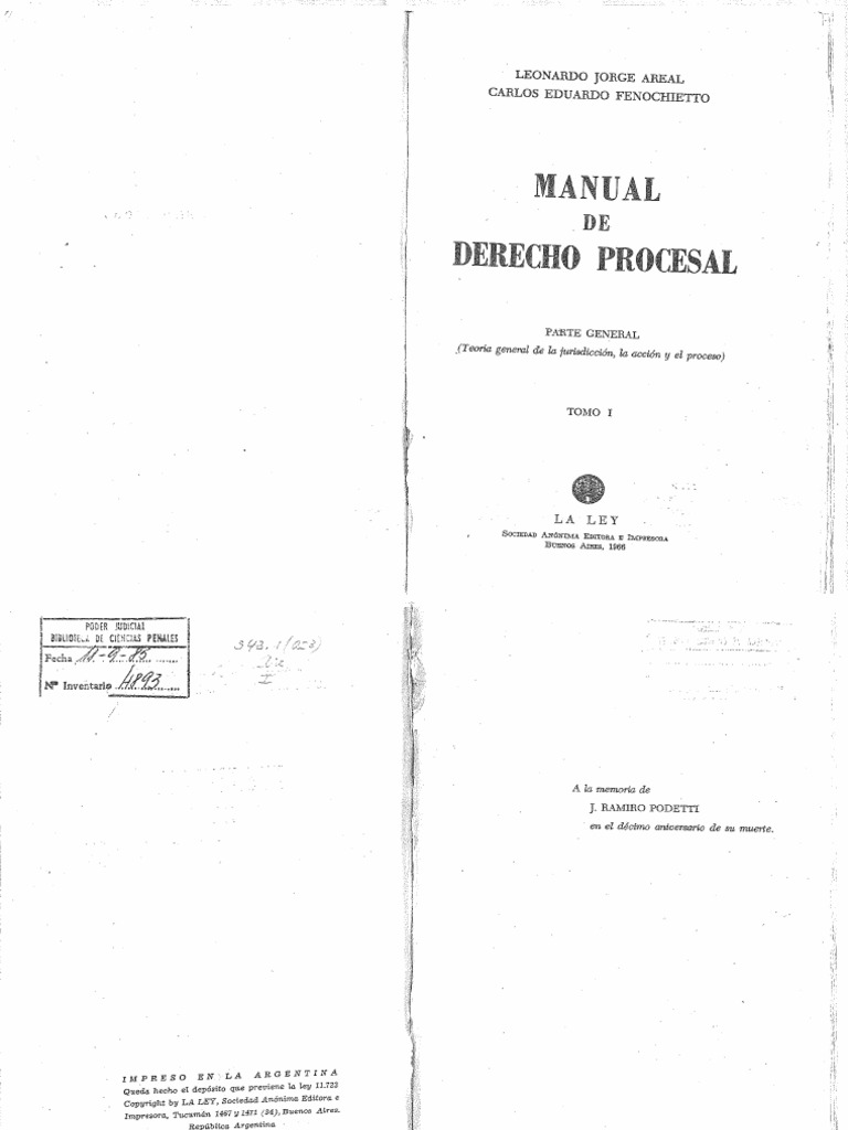 Manual de Derecho Procesal - Areal y Fenochietto (Tomo I) | PDF
