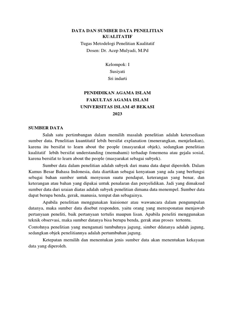 Data Dan Sumberdata Penelitian Kualitatif PDF | PDF