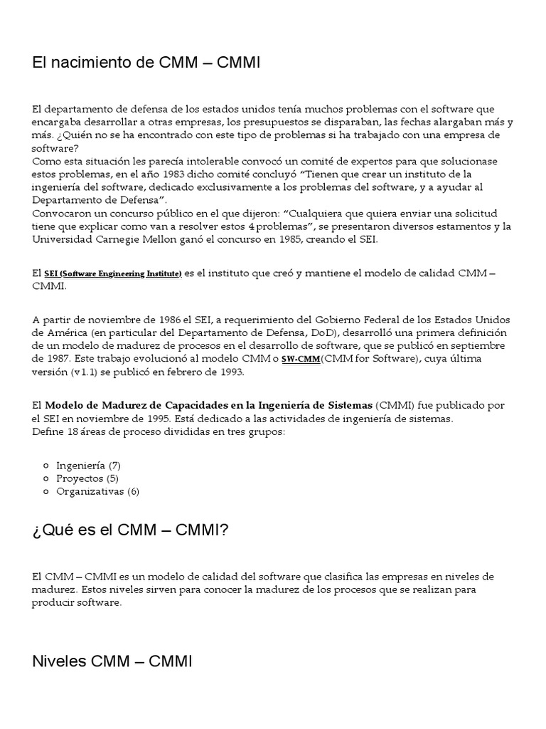 Historia y niveles del modelo CMMI | PDF | Crecimiento personal y ...
