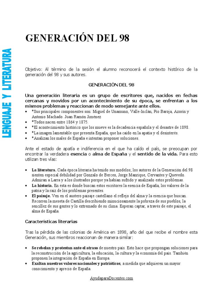 Generacion Del 98 para Quinto de Secundaria | PDF
