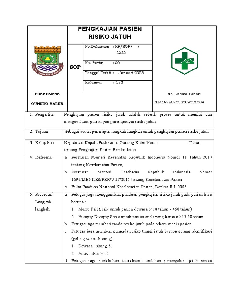 5.3.5.1 SOP Pengkajian Pasien Resiko Jatuh | PDF