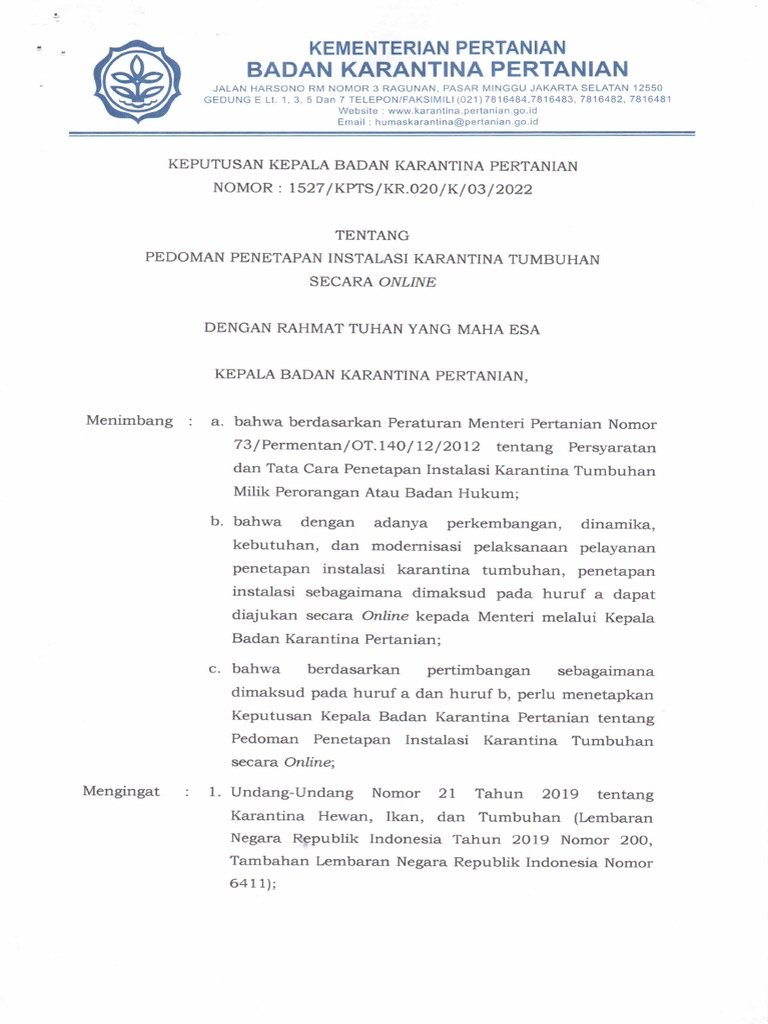 KPT KPL BDN No 1527 Tahun 2022 TTG Pedoman Penetapan Ikt Secara Online | PDF