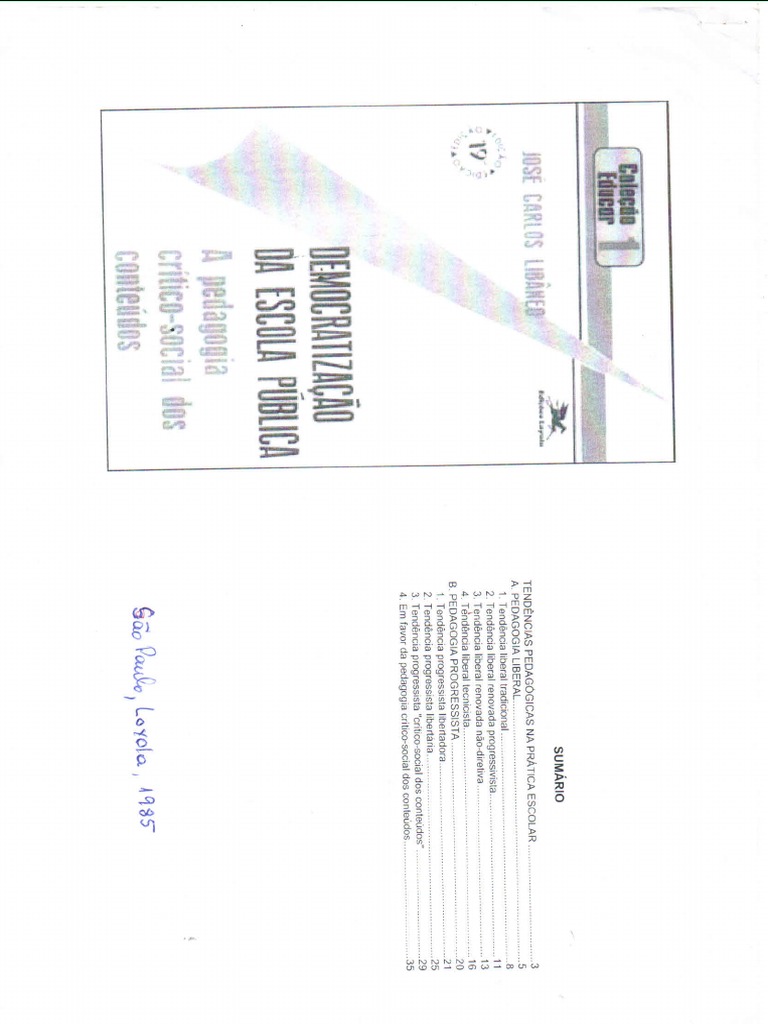 2 - LIBÂNEO, J.C. Tendências Pedagógicas Na Prática Escolar. PDF | PDF