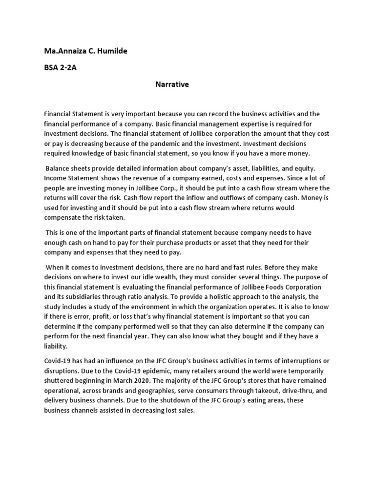 Narrative For Financial Statement PDF | PDF | Financial Statement ...