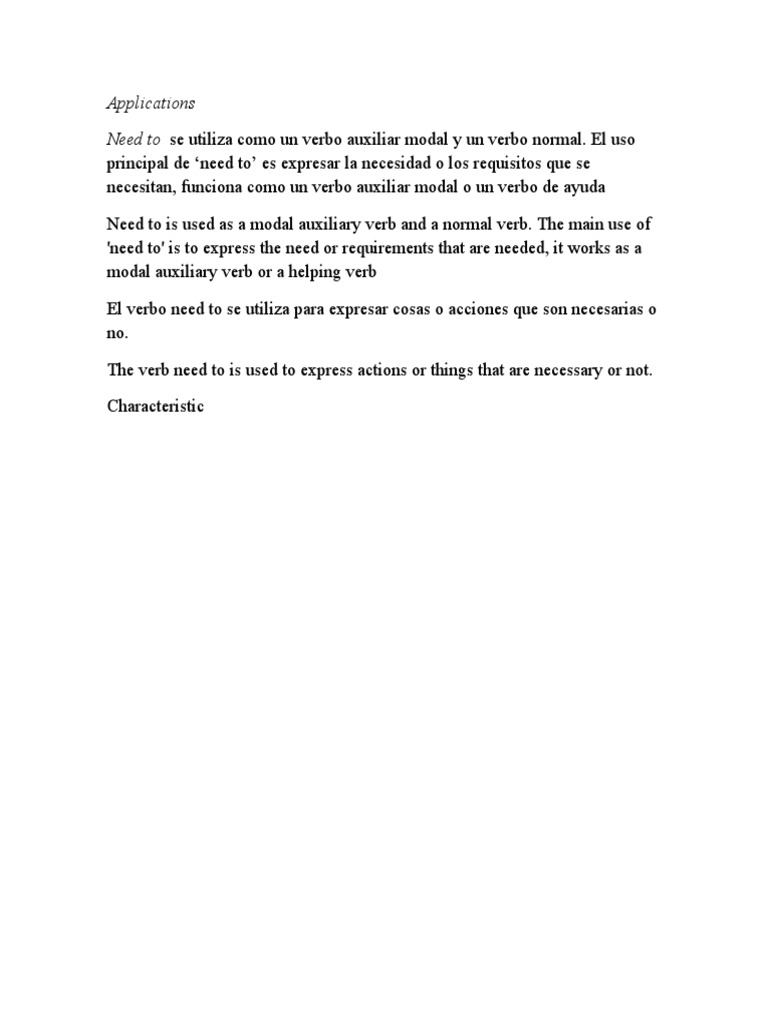 Uso Del Verbo Need | PDF