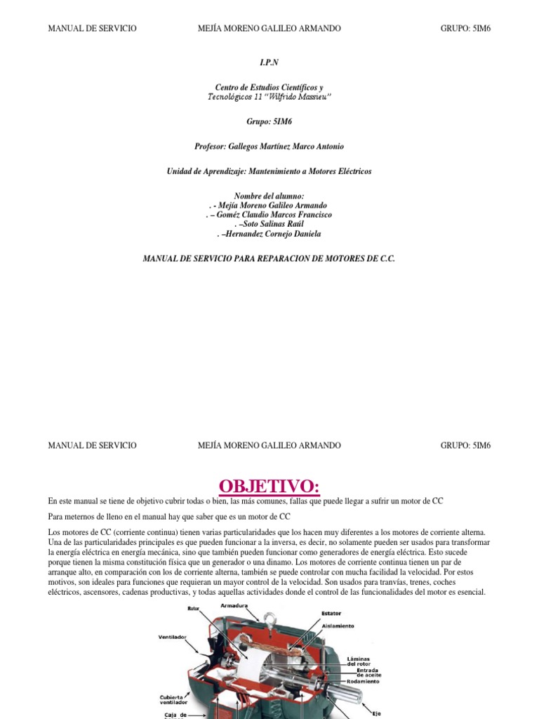 Manual de Servicio para Reparación de Motores de CC | PDF | Transformador | Inductor