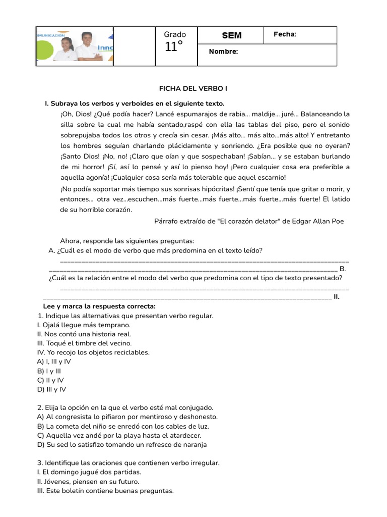 Ficha Verbo I Pdf Pdf Verbo Morfología Lingüística