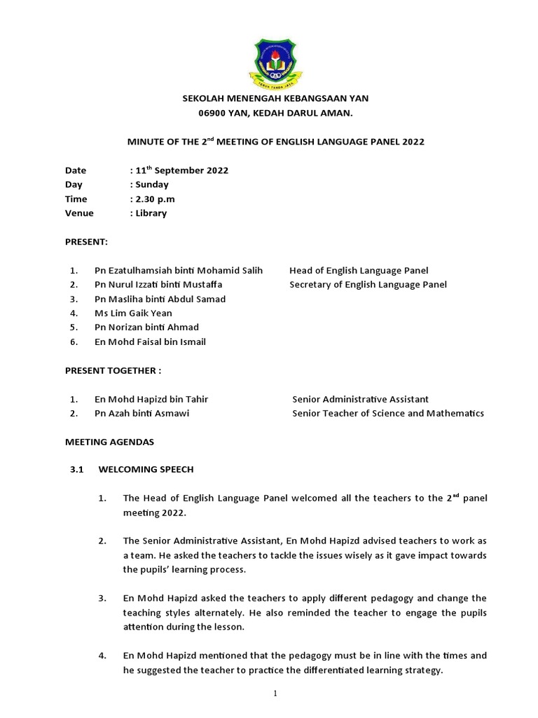 Minute of 2nd English Panel Meeting 2022 | PDF
