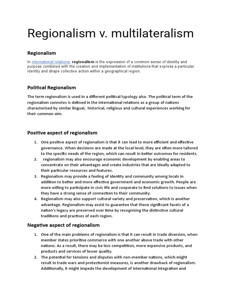 Regionalism v. multilateralism | PDF