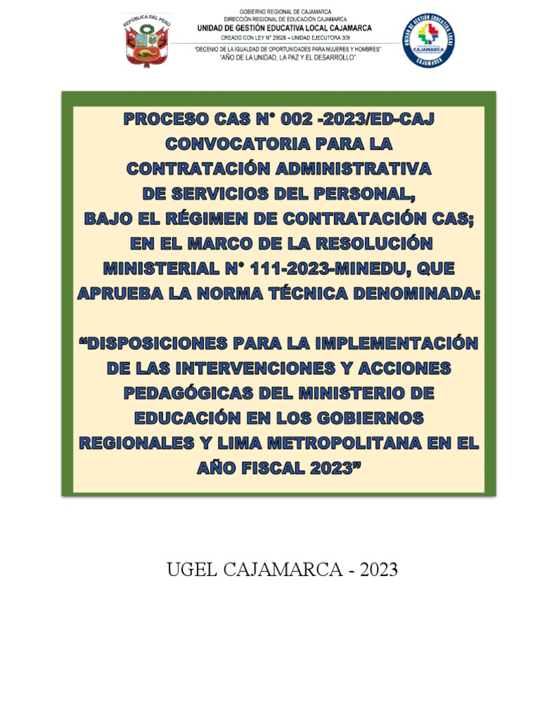 Bases Ii Proceso Convocatoria Cas-2023 - Ugel Caj | PDF
