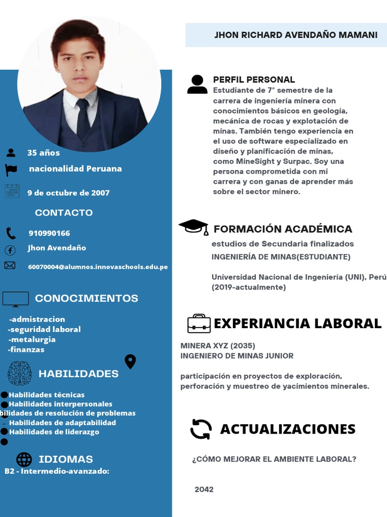 Blue Light Blue Color Blocks Flight Attendant CV PDF | PDF