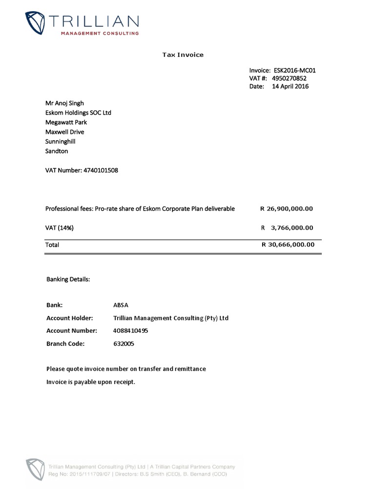 Trillian Eskom Invoices PDF | PDF | Invoice | Receipt