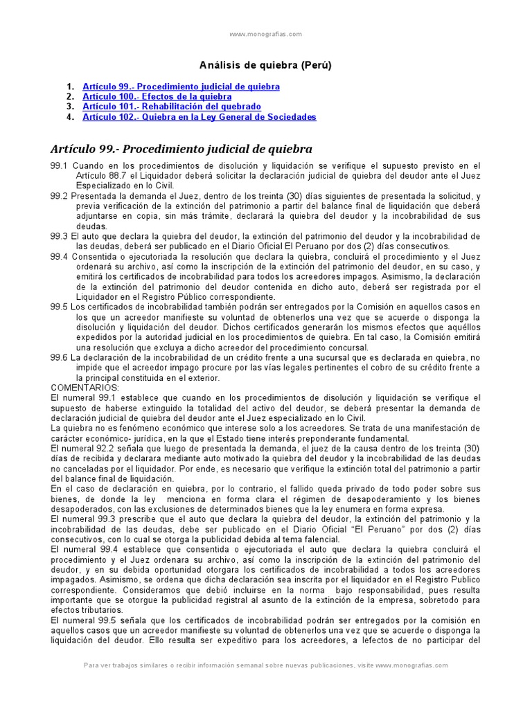 Analisis Quiebra Peru | PDF | Bancarrota | Liquidación