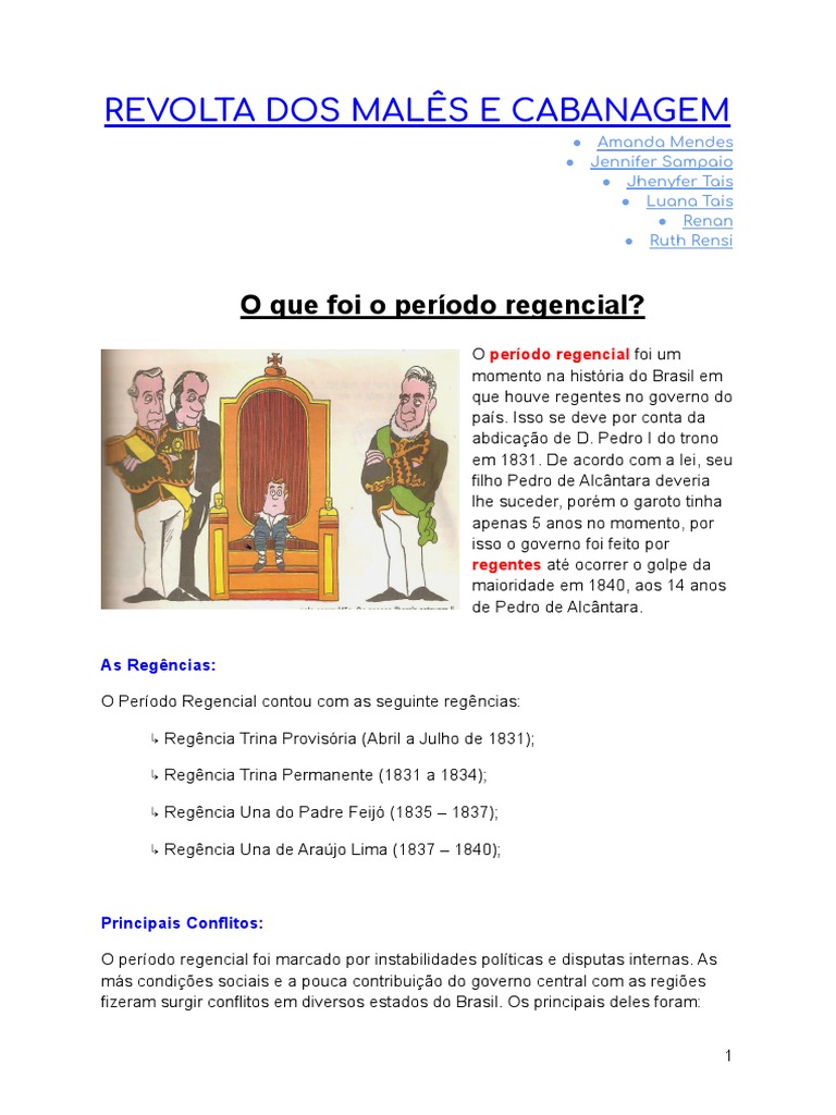 Revolta Dos Malês e Cabanagem | PDF