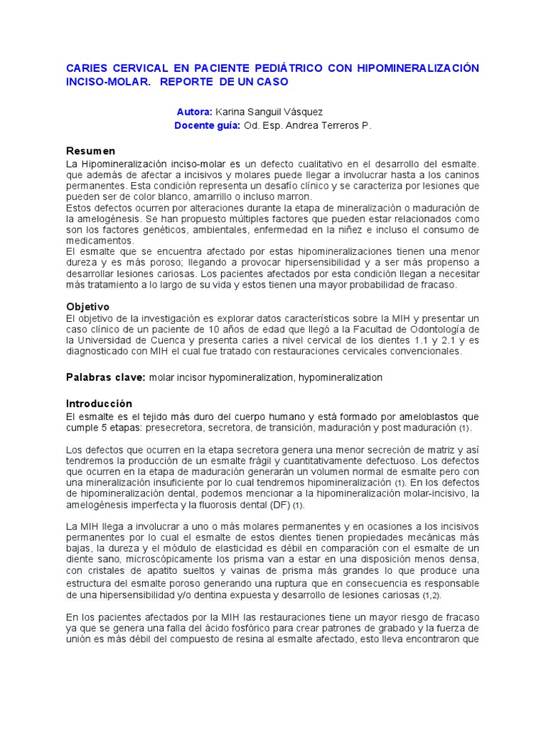 Caries Cervical en Paciente Pediátrico Con Hipomineralización Inciso ...