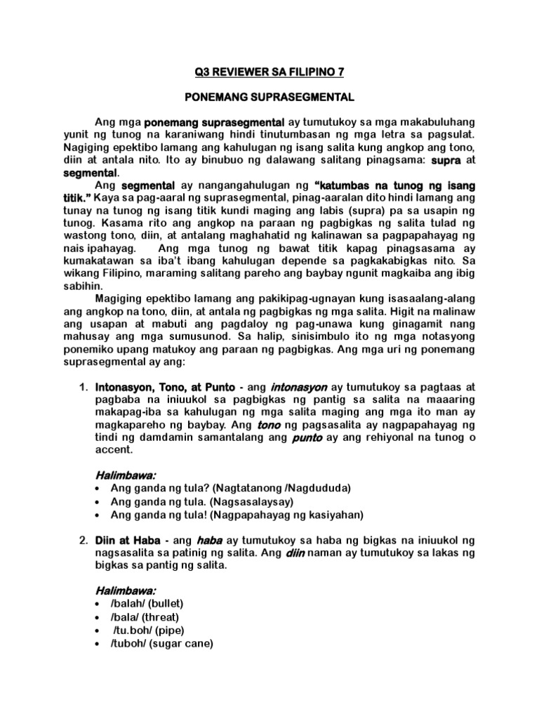 Q3 Reviewer in Filipino 7 PDF | PDF