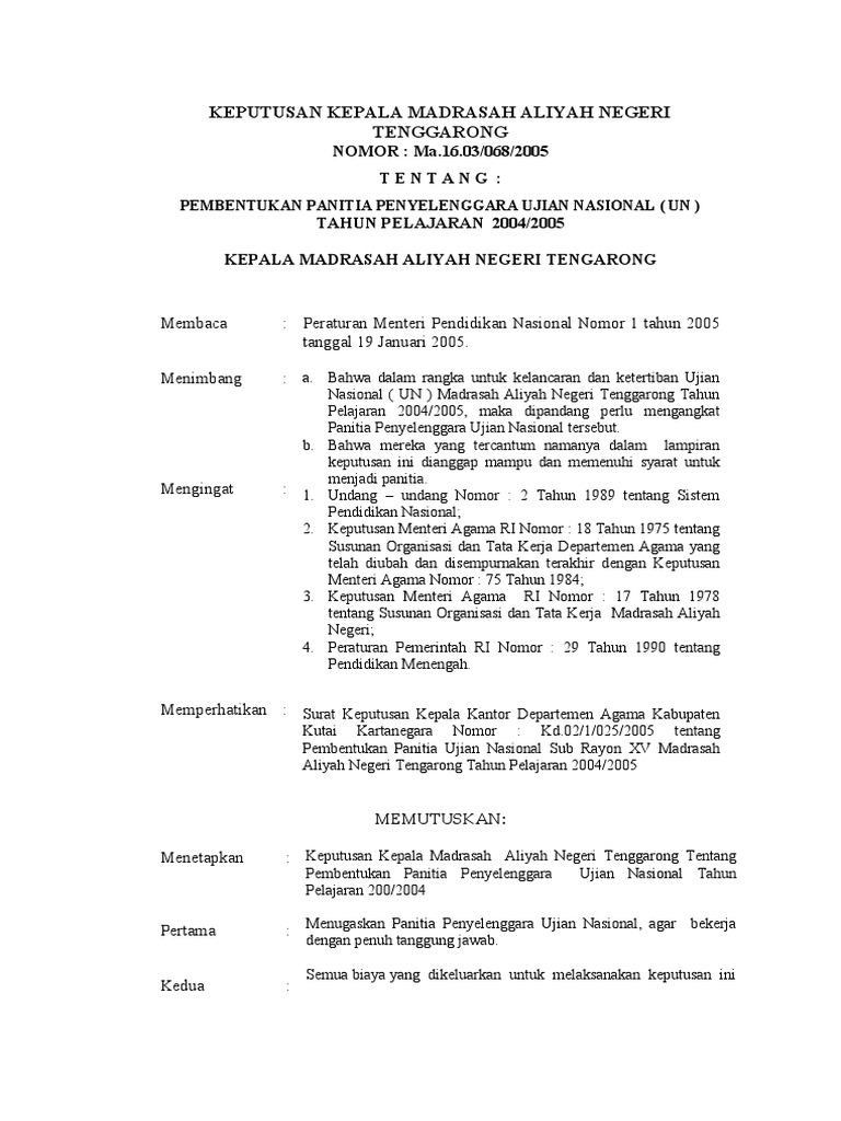 Contoh SK Kepanitiaan Dan Uraian Tugas | PDF