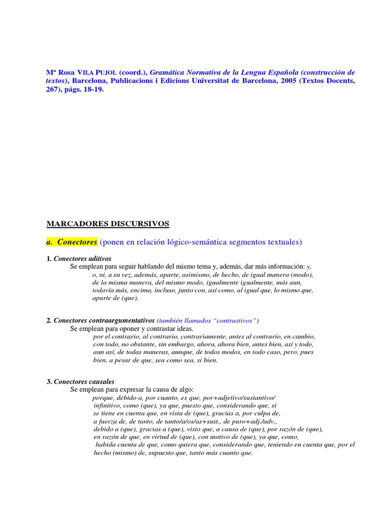 MARCADORES DISCURSIVOS - Listado PDF | PDF