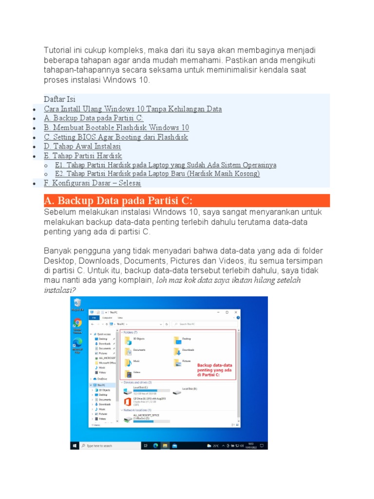 Tutorial Instal Windows 10 64x | PDF