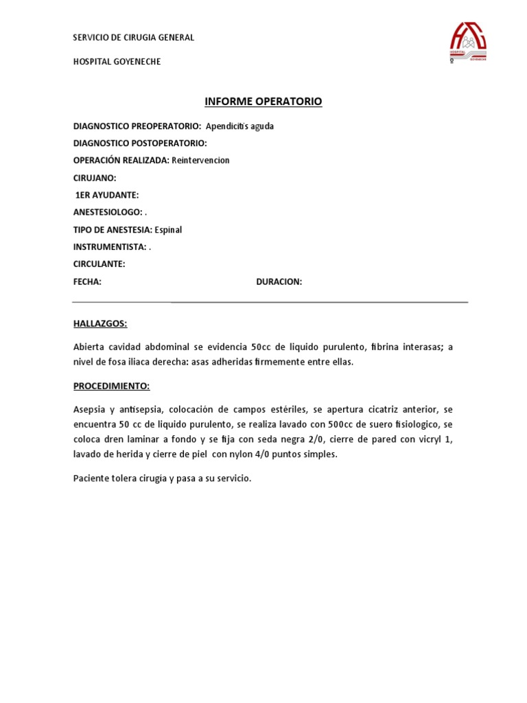 Informe Operatorio | PDF