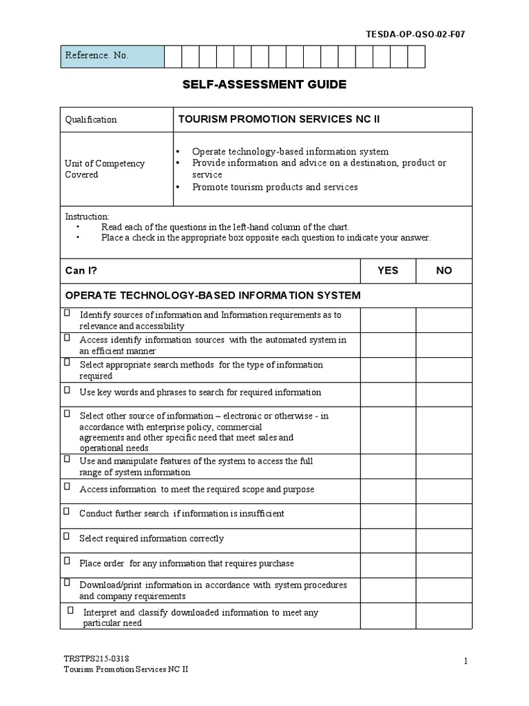 SAG - Tourism Promotion Services NC II | PDF