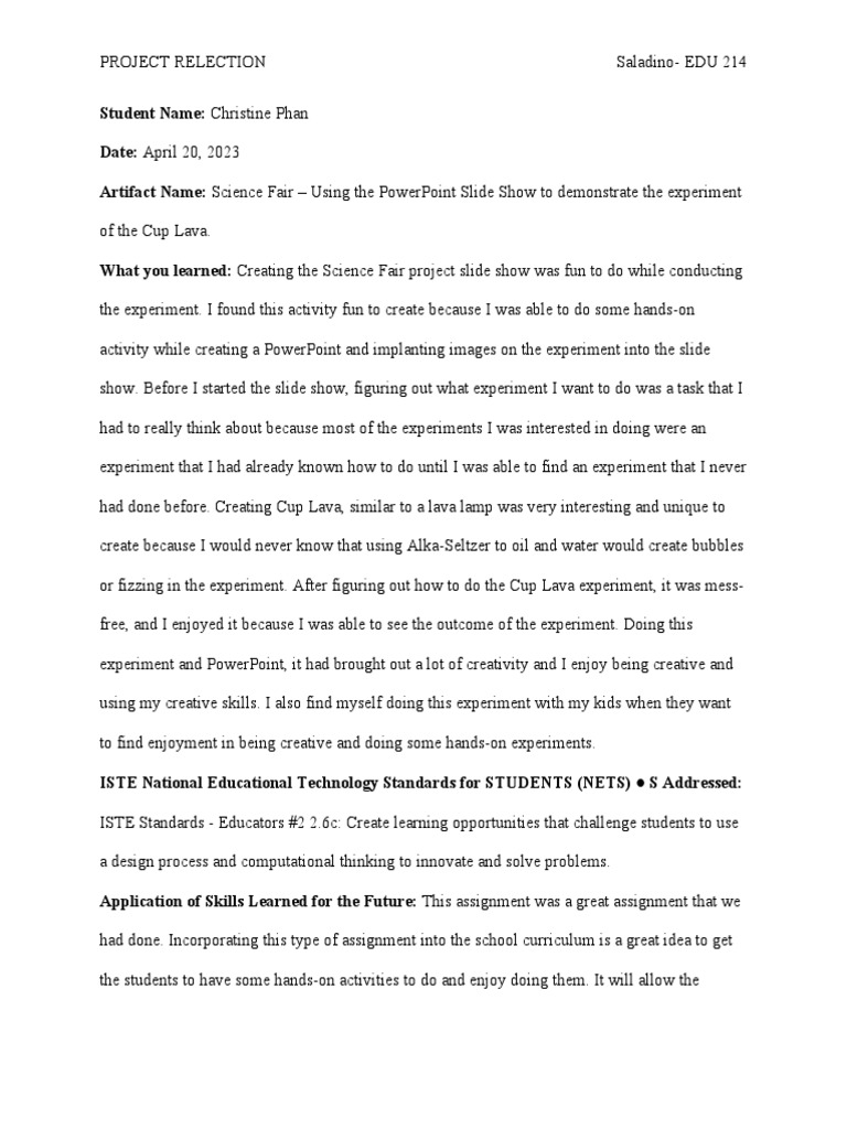 Science Fair Reflection | PDF | Curriculum | Experiment