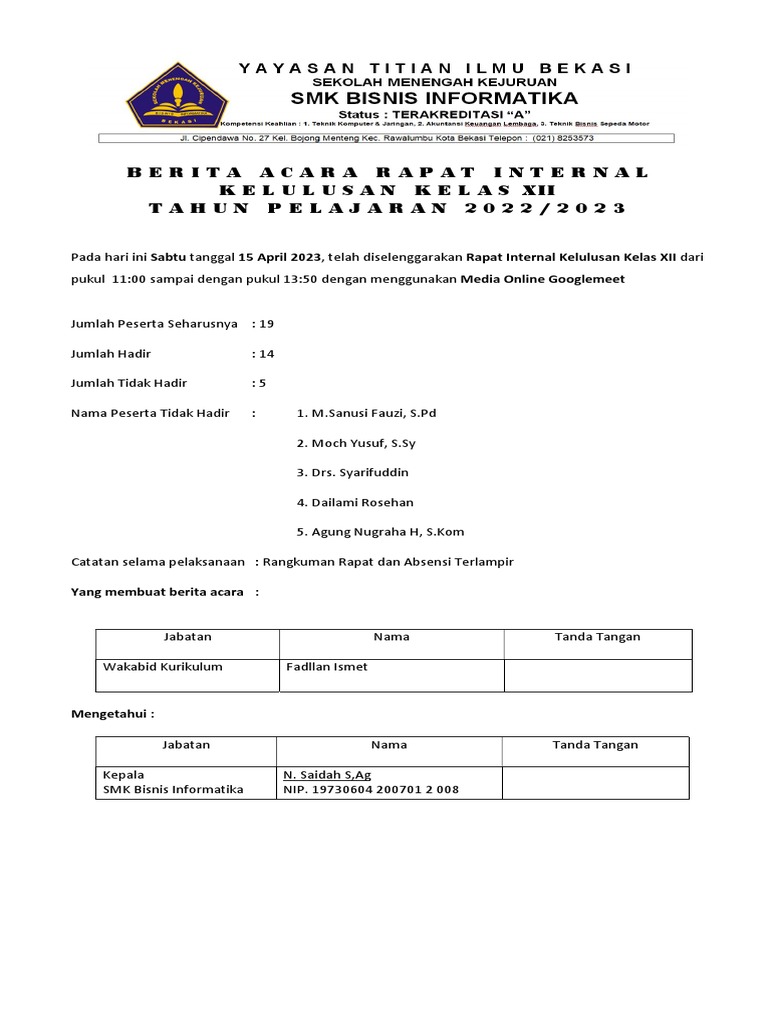 BA Rapat Internal PDF | PDF