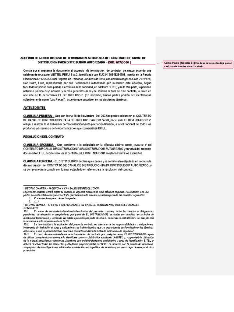 Acuerdo de Terminacion de Contrato de Mutuo Acuerdo VF PDF | PDF