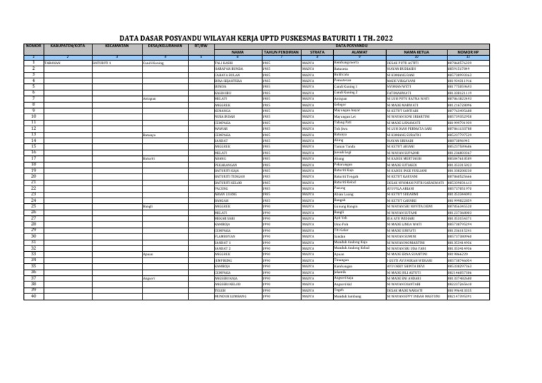 Data Dasar Posyandu 2022 | PDF