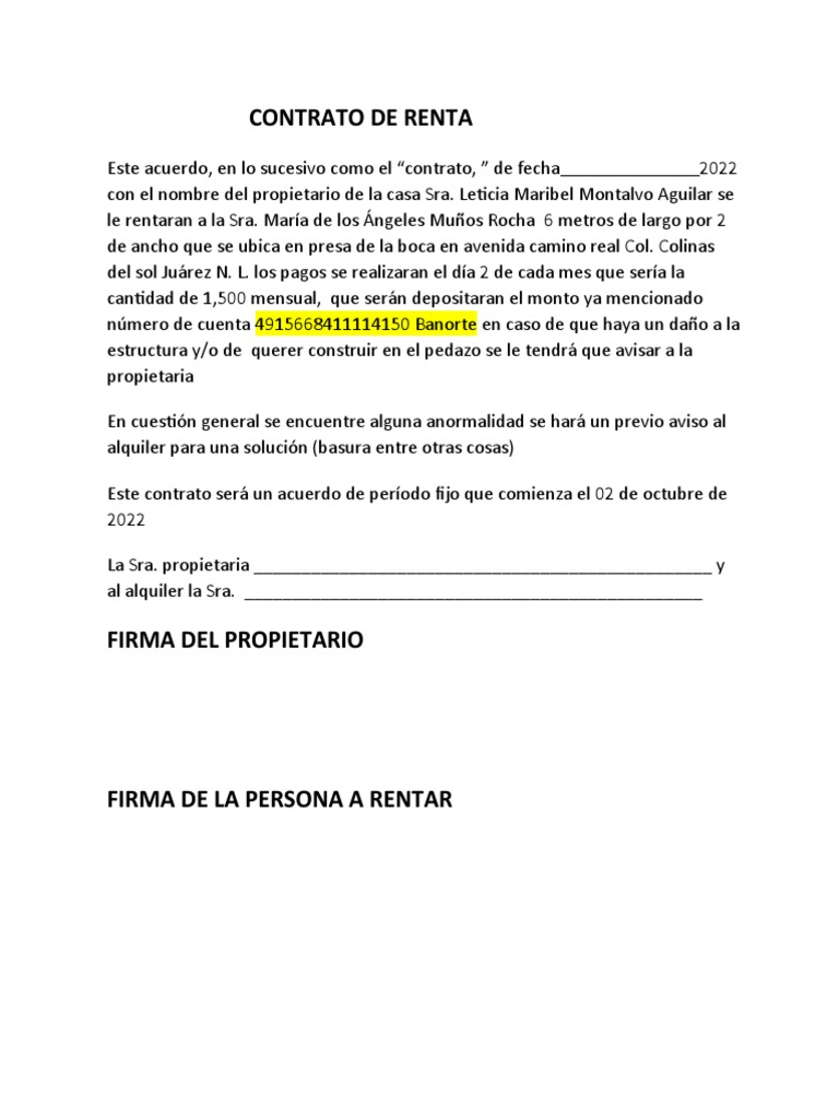 Contrato de Renta | PDF