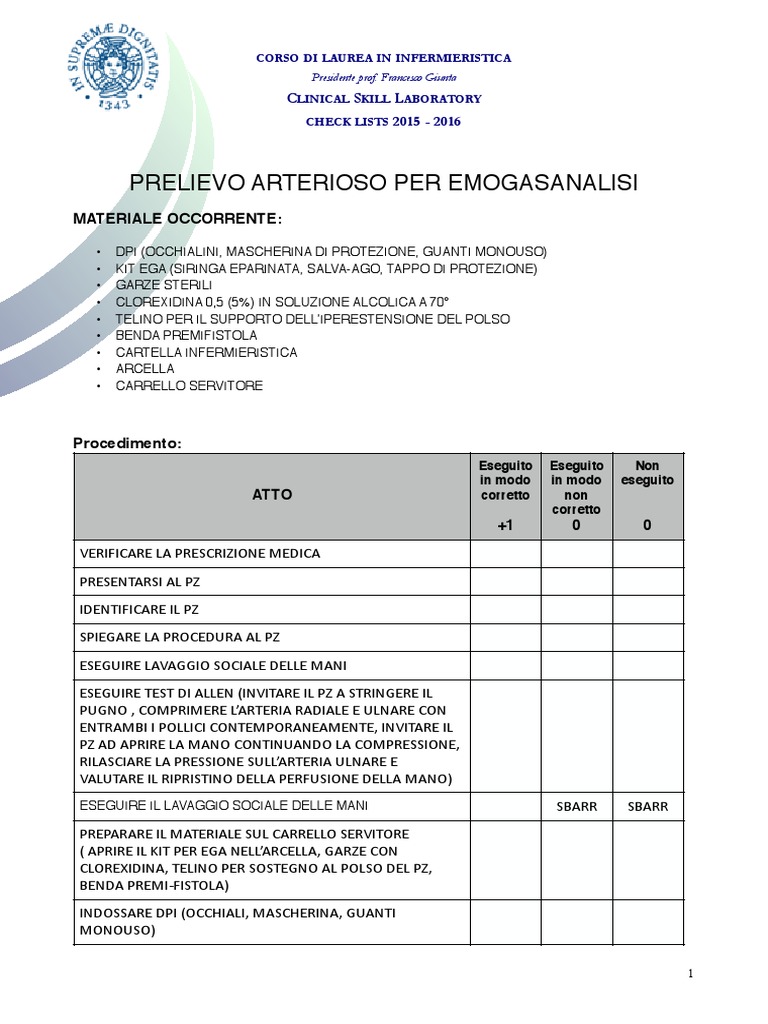Prelievo Arterioso Per Ega | PDF