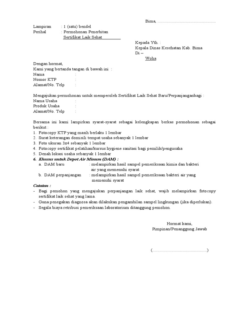 Formulir Permohonan Laik Sehat 1 | PDF