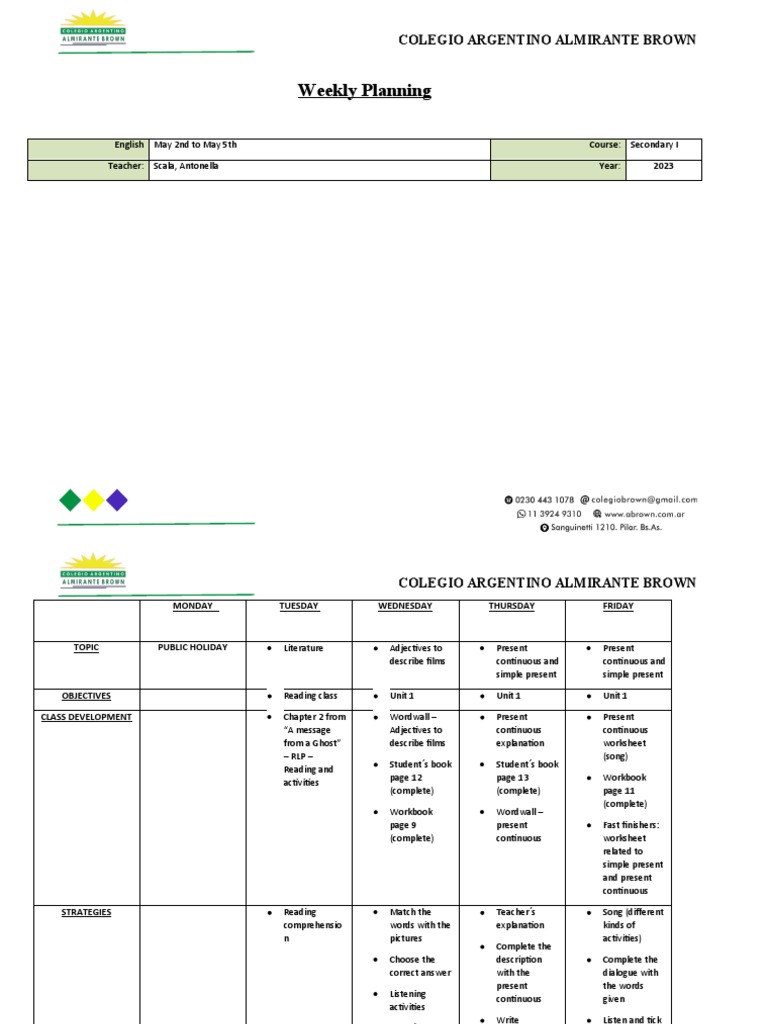 Weekly Planning 1st Week - Secondary I | PDF