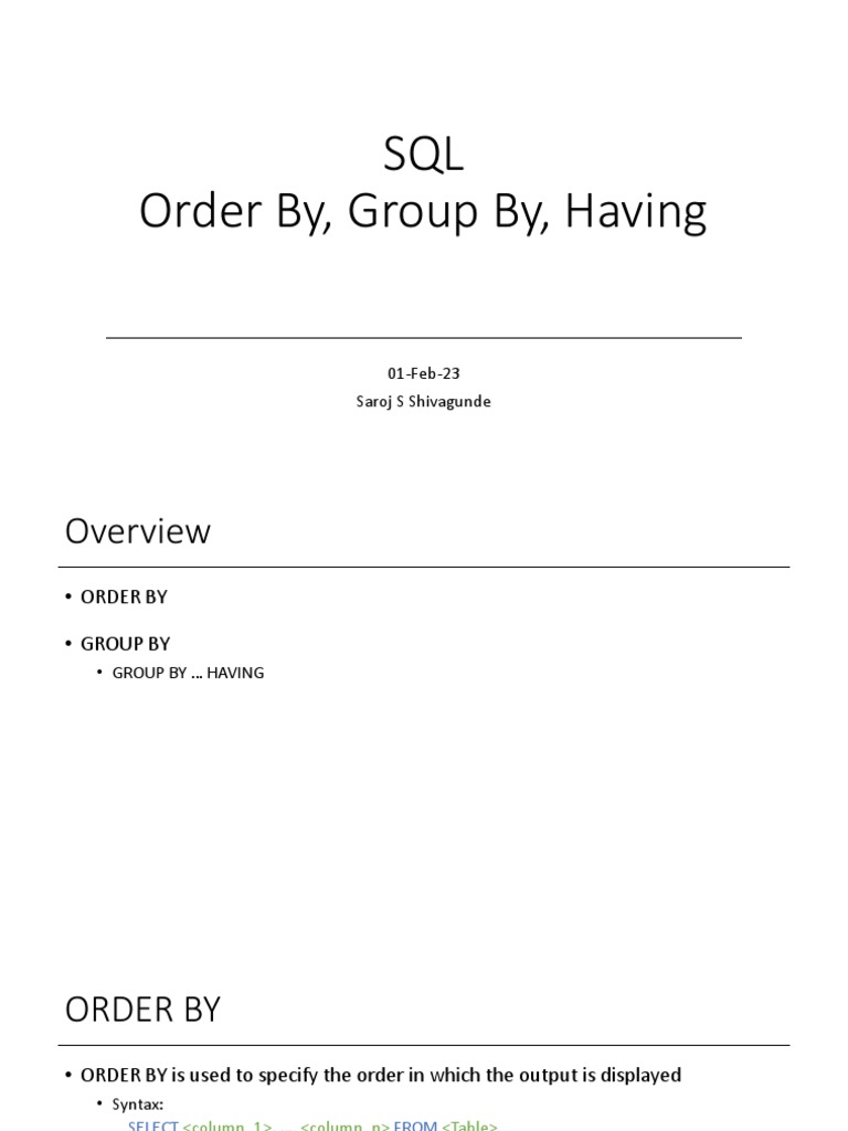 SQL - OrderBy - GroupBy - Having - 01-Feb-23 PDF | PDF
