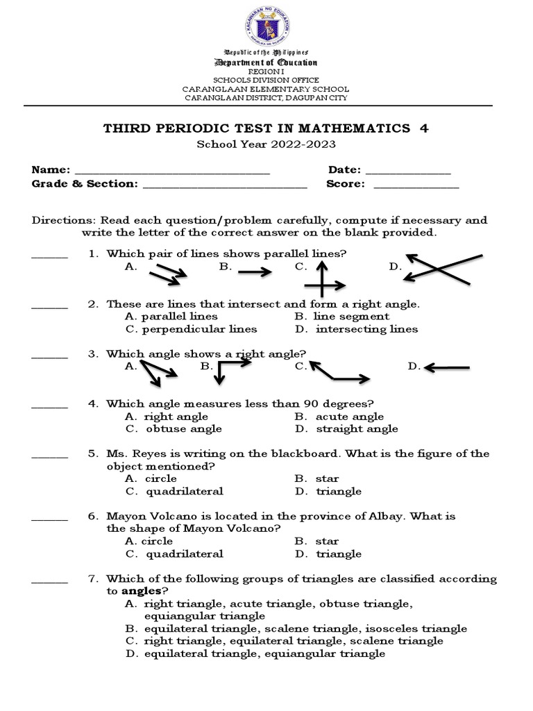 Third Periodic Math Test for Grade 4 | PDF