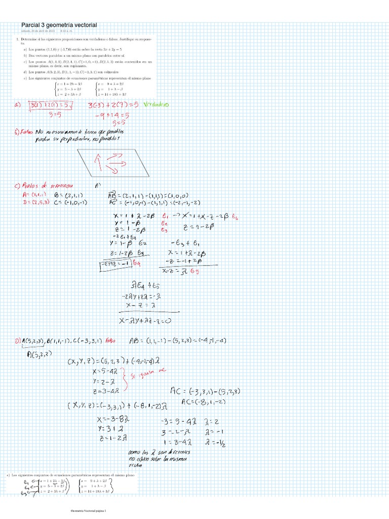 Parcial 3 Geometría Vectorial | PDF