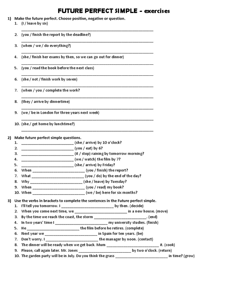 Future Perfect Simple Exercises | PDF