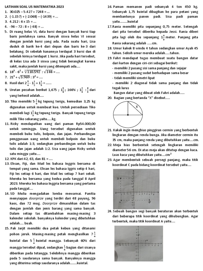 Latihan Soal Us Matematika 2023 - 080730 | PDF