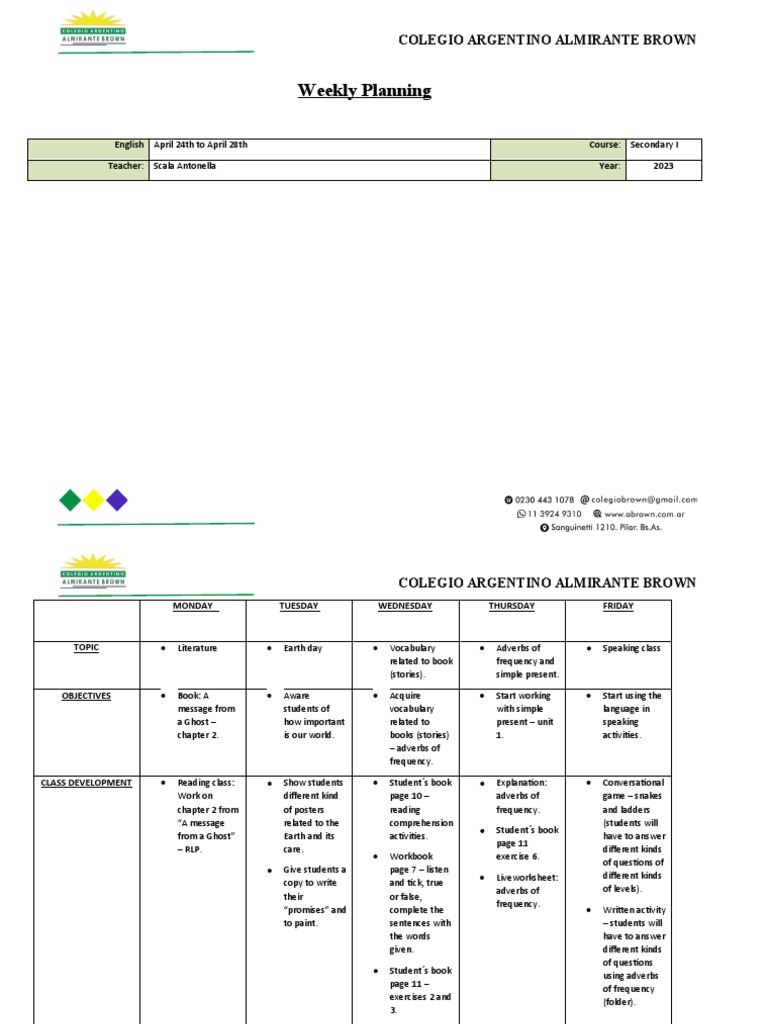 Weekly Planning - 4th Week - Secondary I | PDF