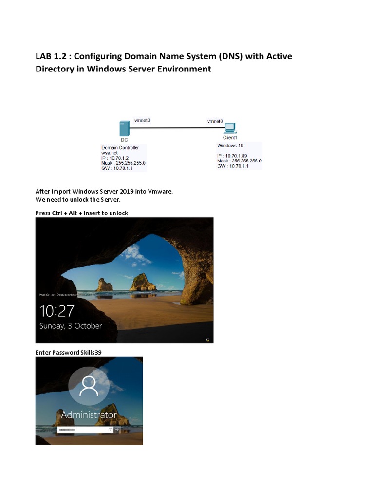 Lab 1.2 Configuring DNS With Active Directory | PDF | Ip Address | Domain Name System