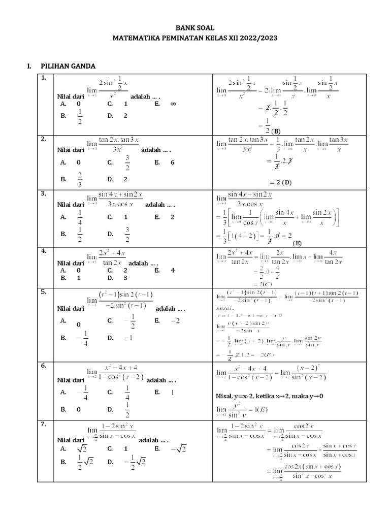 Soal Latihan PAS Gasal Matematika Pemina | PDF