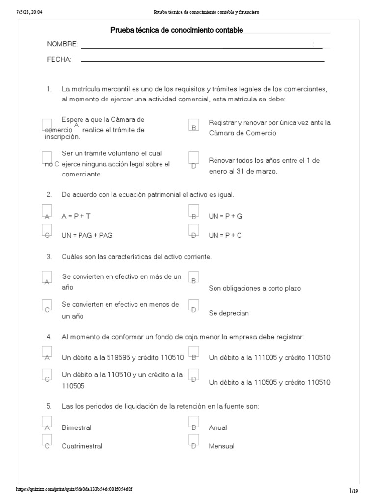 Prueba Técnica de Conocimiento Contable y Financiero | PDF