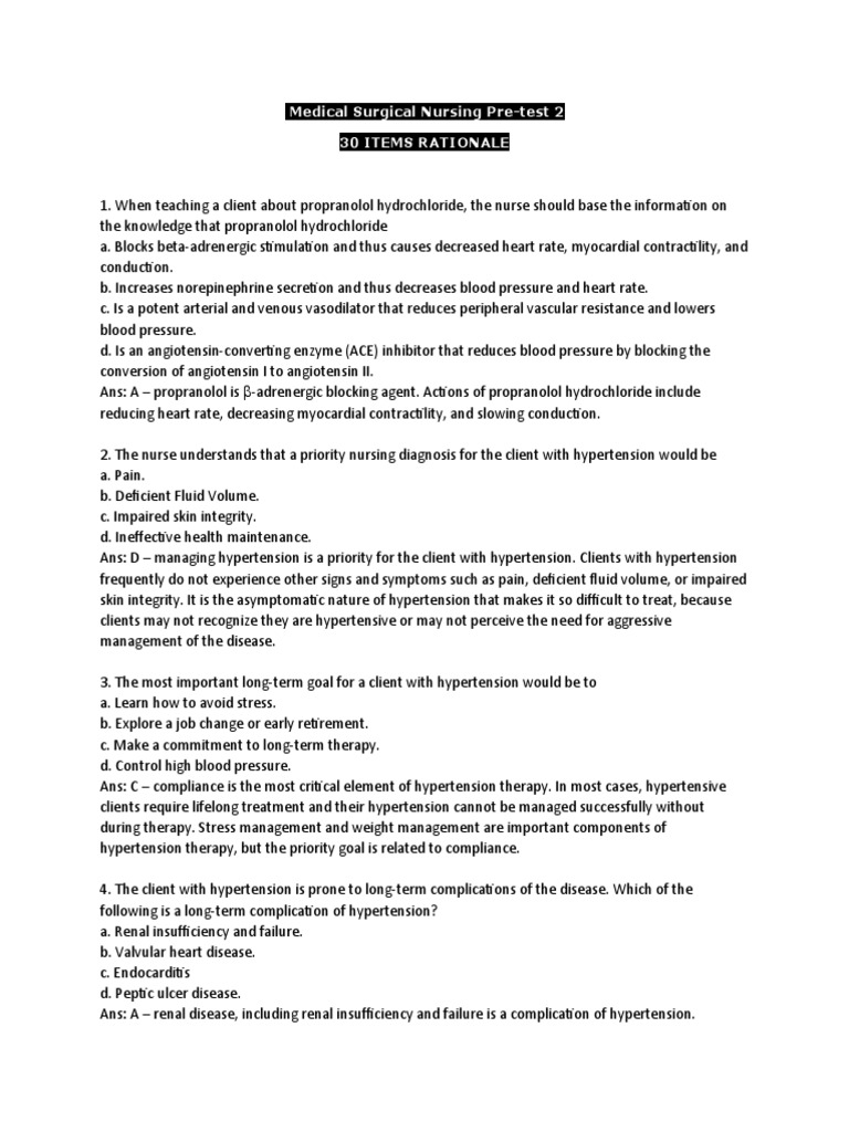 Medical Surgical Nursing Pre-Test 2 RATIONALE | PDF | Cardiopulmonary ...
