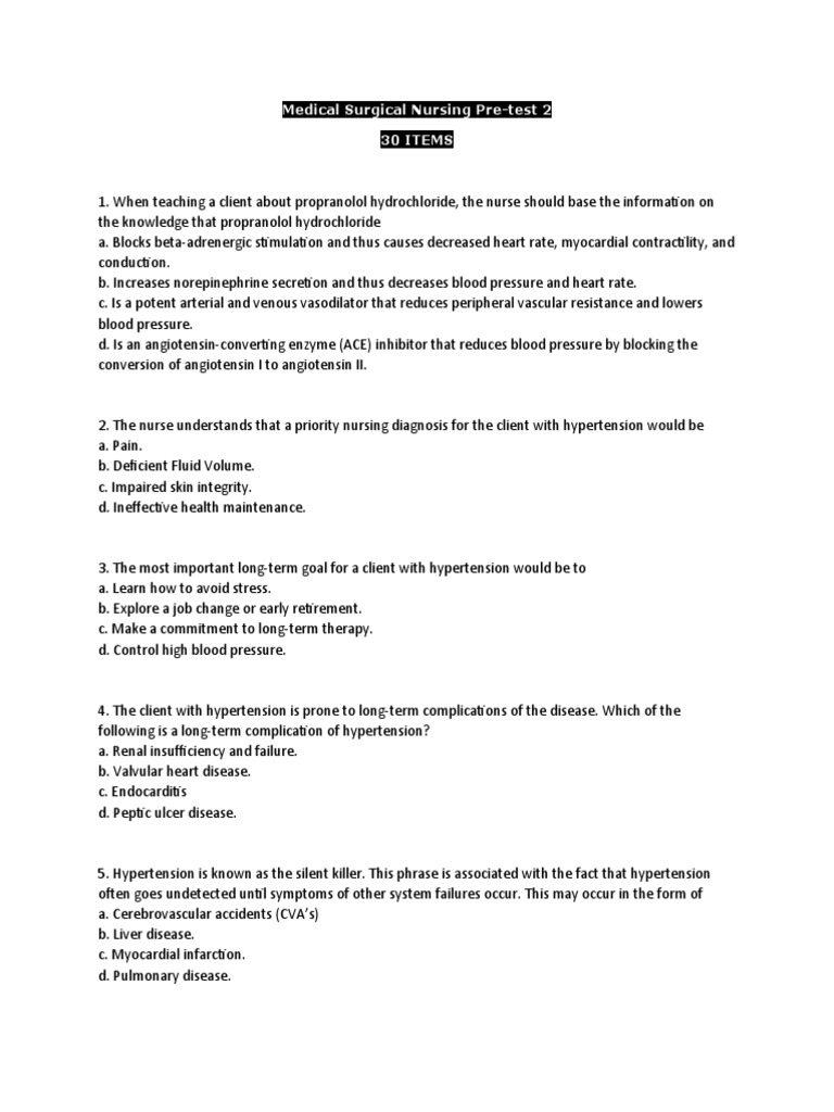 Medical Surgical Nursing Pre-test 2023 | PDF | Cardiopulmonary ...