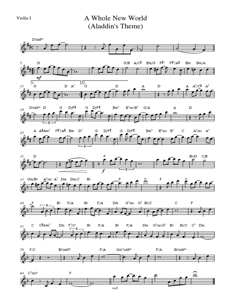 A Whole New World - Aladdin IZABEL MARQUES 4 - Violin I | PDF