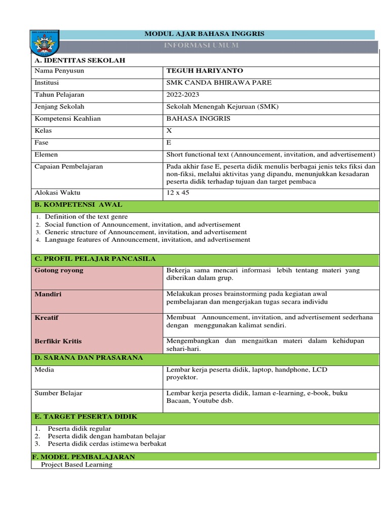 Modul Ajar Short Functional Text PDF | PDF