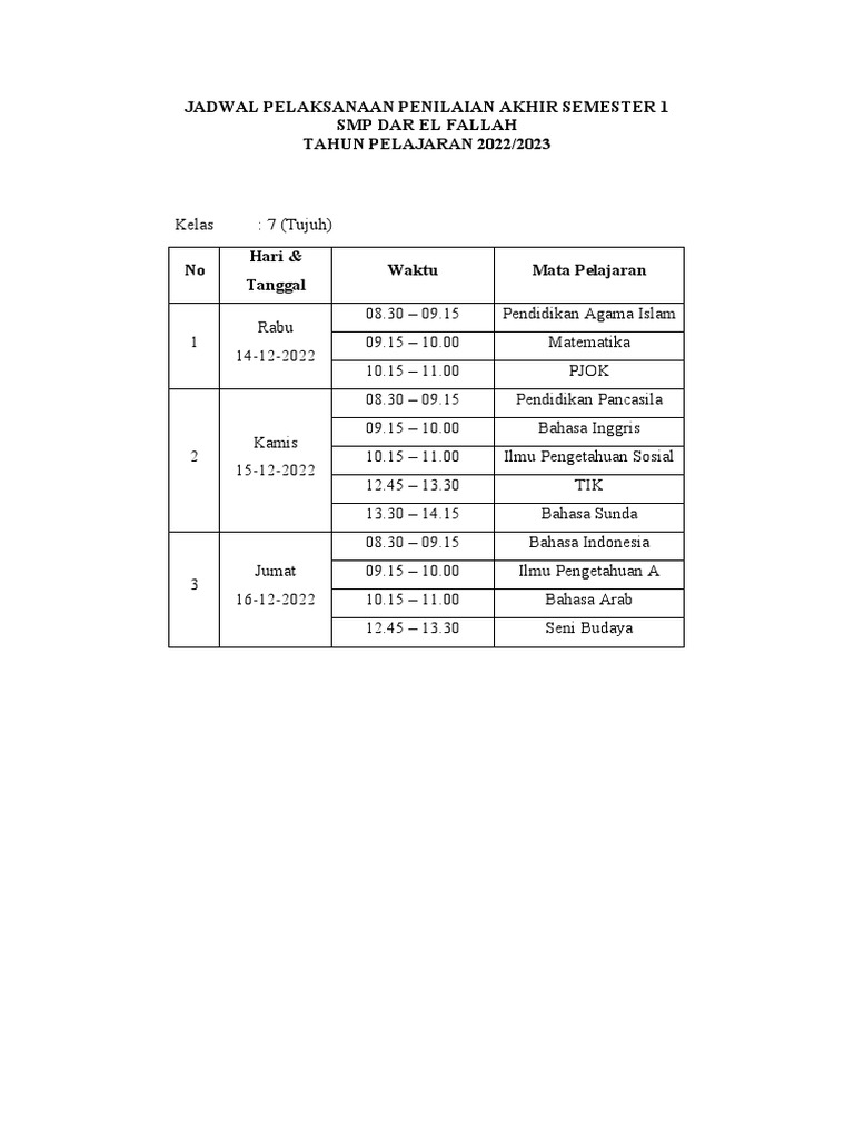 Jadwal PAS SMP 2022-2023 | PDF