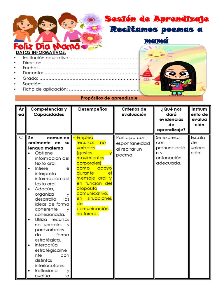 1° Sesión Día 3 Com Recitamos Poemas A Mamá Unidad 3 Semana 2 | PDF ...