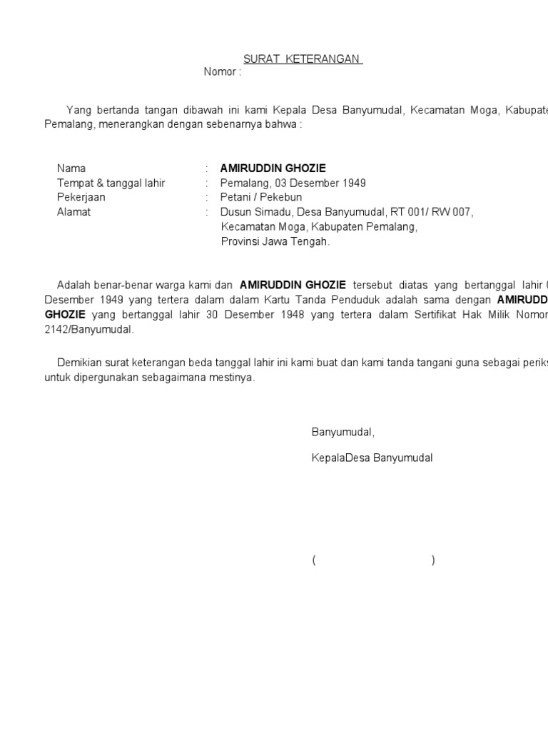 Keterangan Bda TGL Lahir | PDF